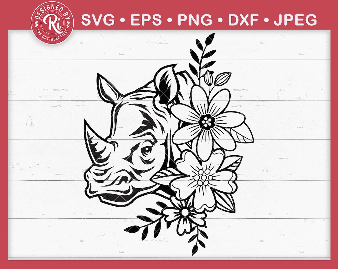 Floral Rhino Svg, Rhinoceros, Safari, Rhino, Animal Head, Safari Animal ...