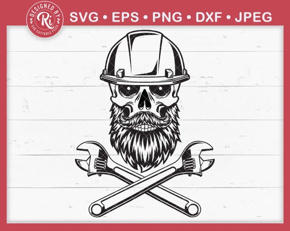 Beard Construction Skull Svg Crossed Wrench Svg Engineer - Etsy