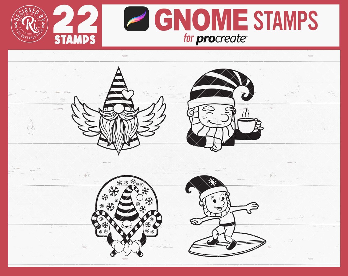 Procreate Gnome Stamps, Gnome Procreate Brush, Gnome Digital Stamps ...
