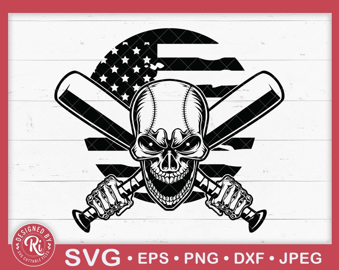 US Baseball Skull With Crossed Bats Svg Softball Skull Svg - Etsy