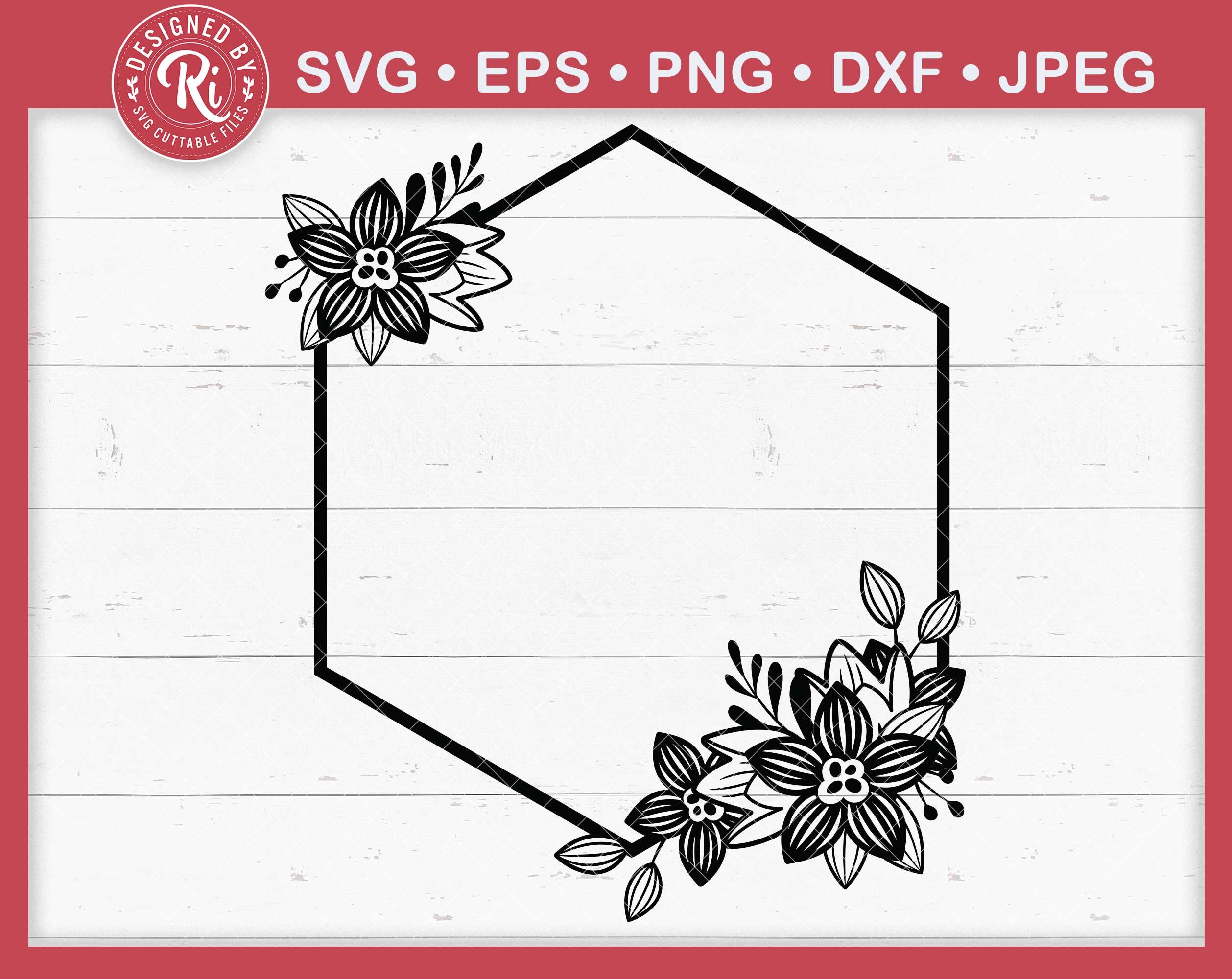 Hexagon Frame Svg Frame Png Floral Frame Clipart Floral - Etsy