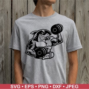 Shark Body Builder With Dumbells Svg, Beast Mode Eps, Gym Shirt Jpg ...