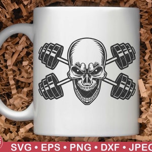 Skull Barbell Svg, Skull Gym Svg, Skull Bodybuilder Svg, Workout Svg ...