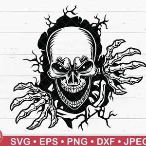 Skeleton Smashing Wall Svg, Skeleton Break the Wall, Cracked Wall ...