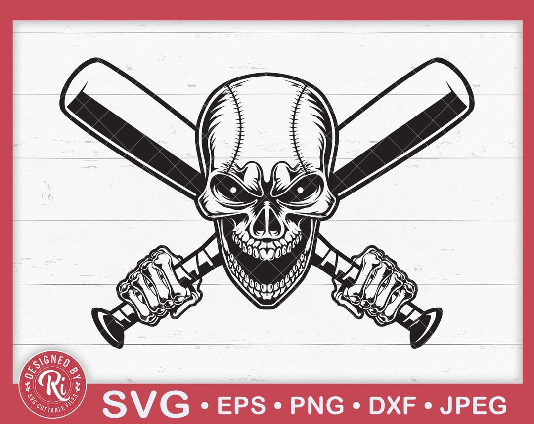 Baseball Skull With Crossed Bats Svg, Softball Skull, Softball Svg ...
