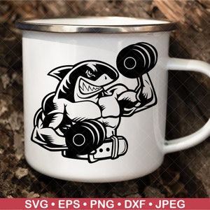 Shark Body Builder With Dumbells Svg, Beast Mode Eps, Gym Shirt Jpg ...