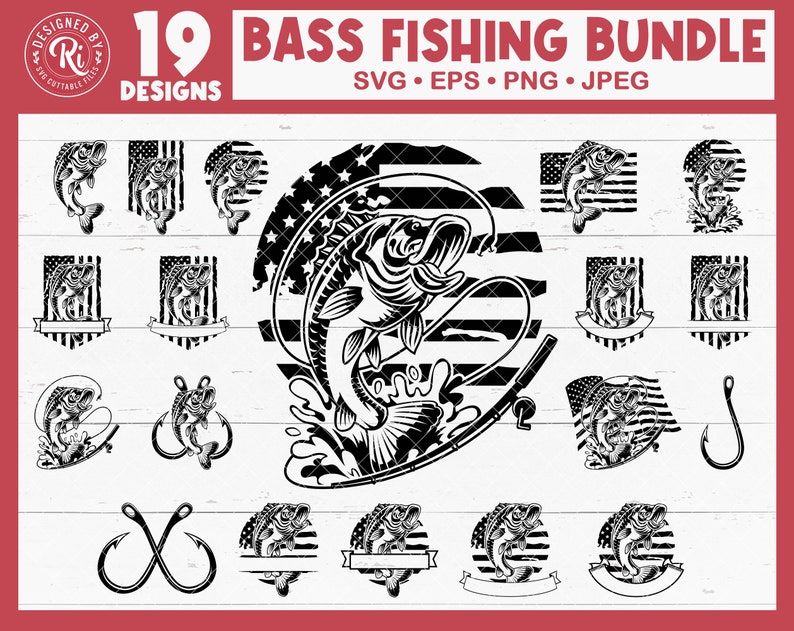 Bass Fishing Svg Bundle USA Bass Fishing Monogram Svg US - Etsy