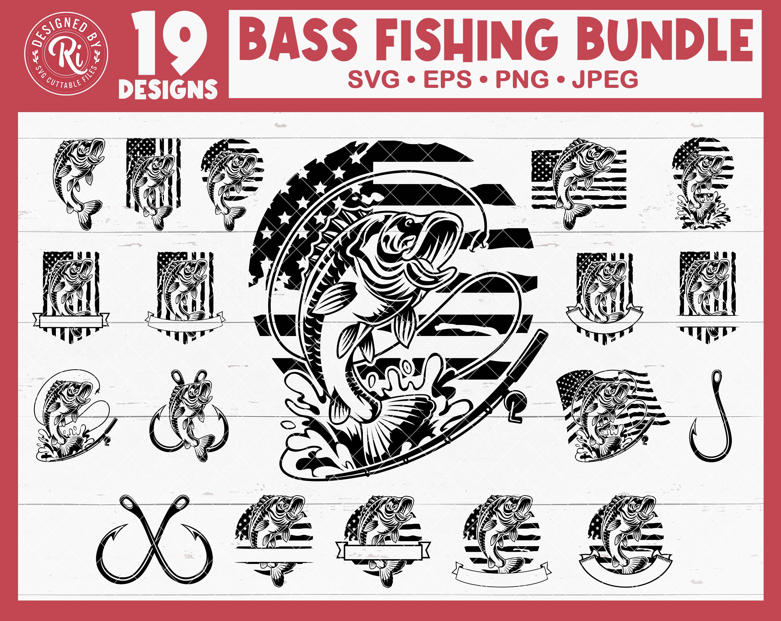 Bass Fishing Svg Bundle USA Bass Fishing Monogram Svg US - Etsy