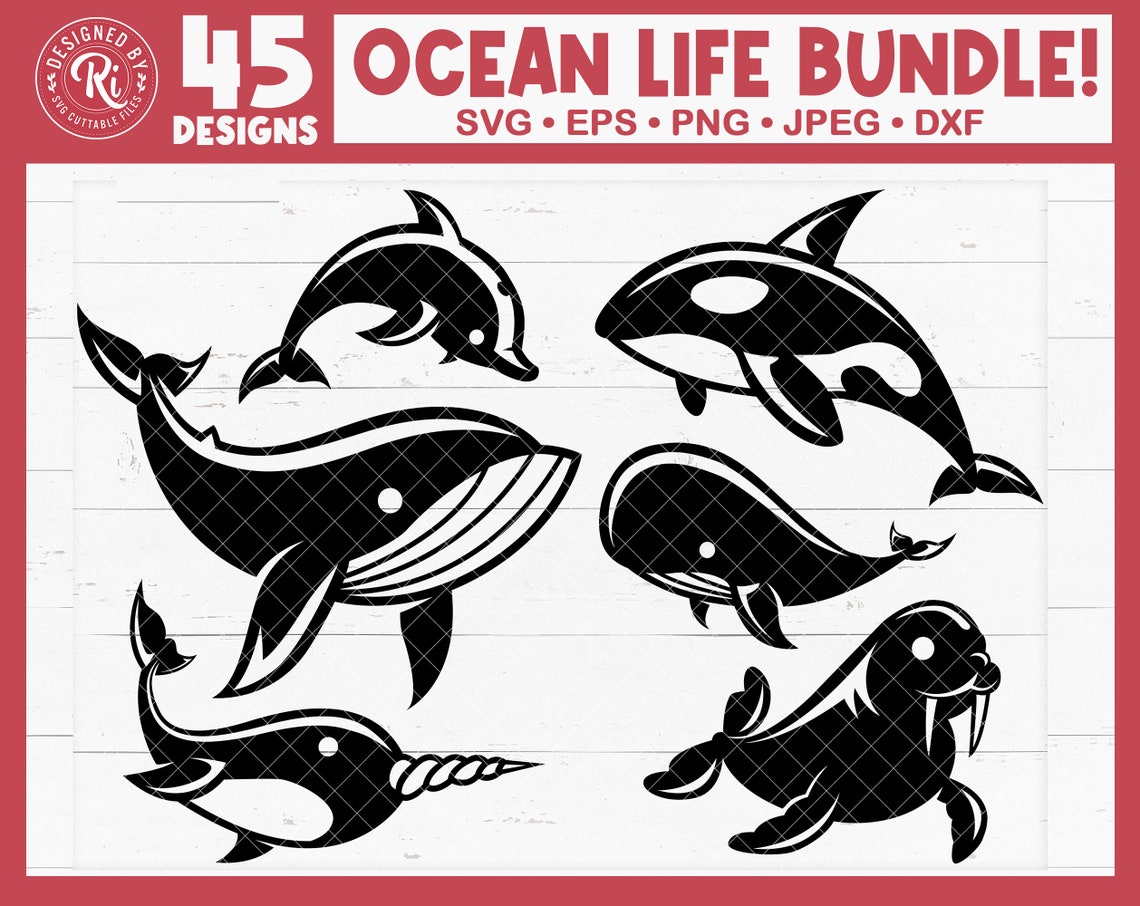 Sea Animals Svg Bundle, Sea Life Svg, Ocean Animals Svg Bundle, Marine ...