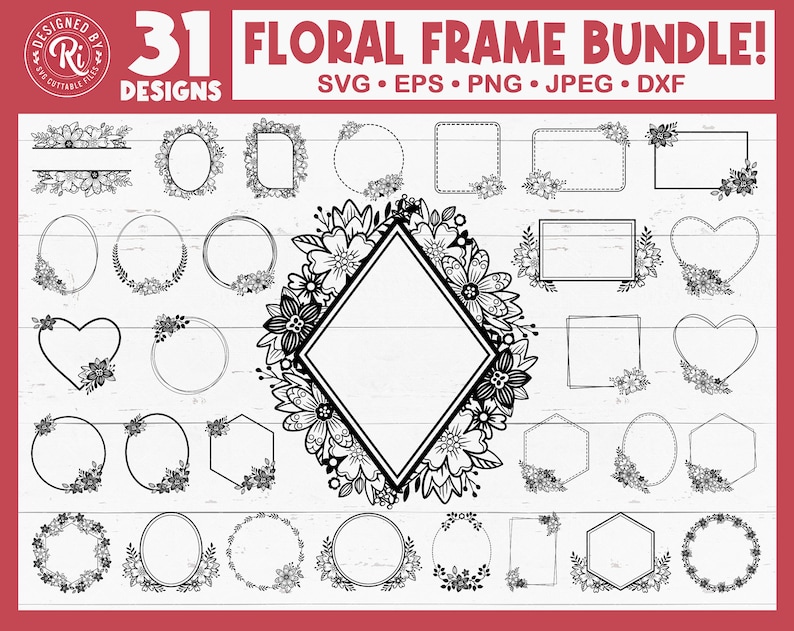 Floral Frame Svg Bundle Decorative Floral Frame Svg Floral - Etsy