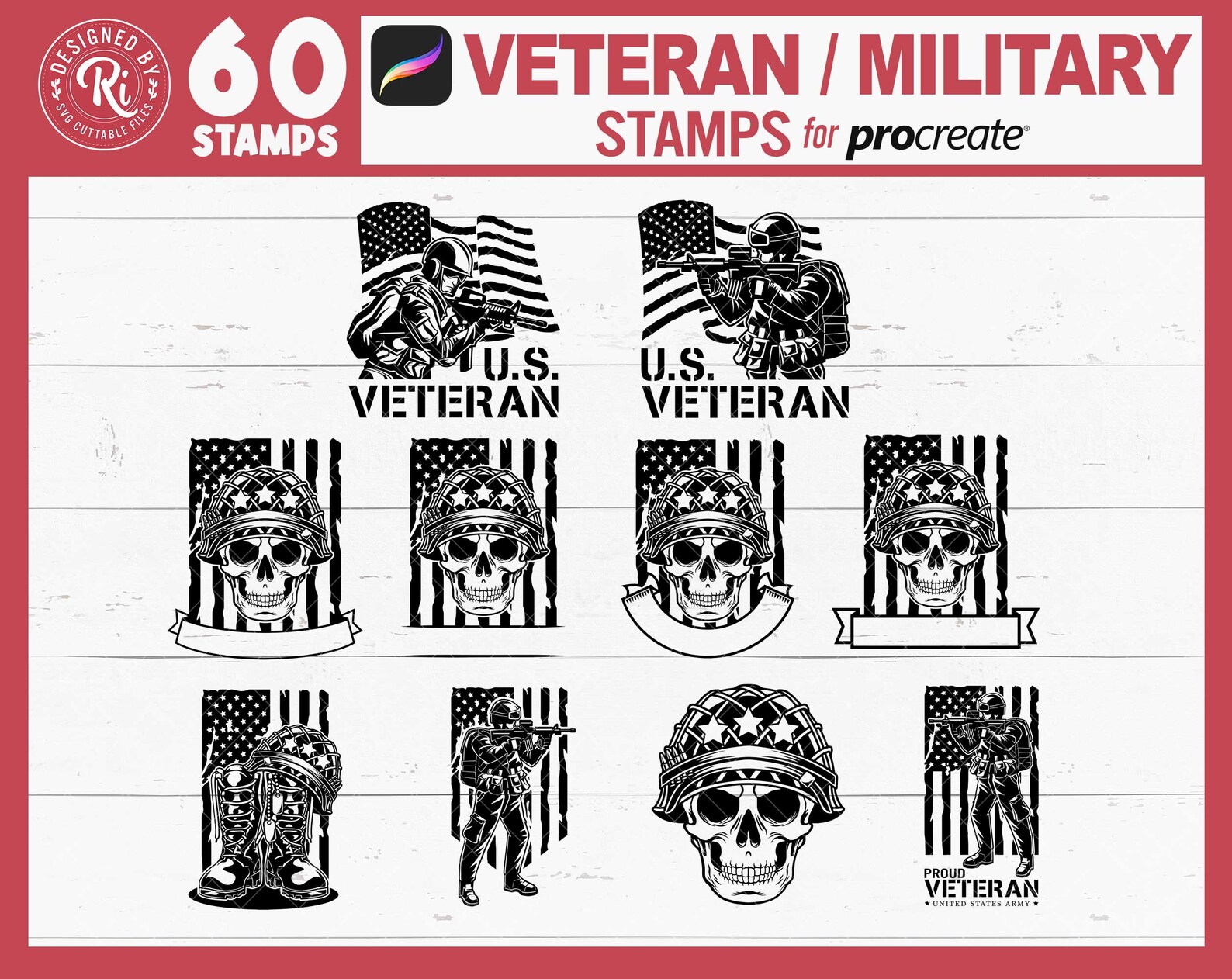 Procreate Military Stamps Procreate Veteran Stamps Procreate - Etsy