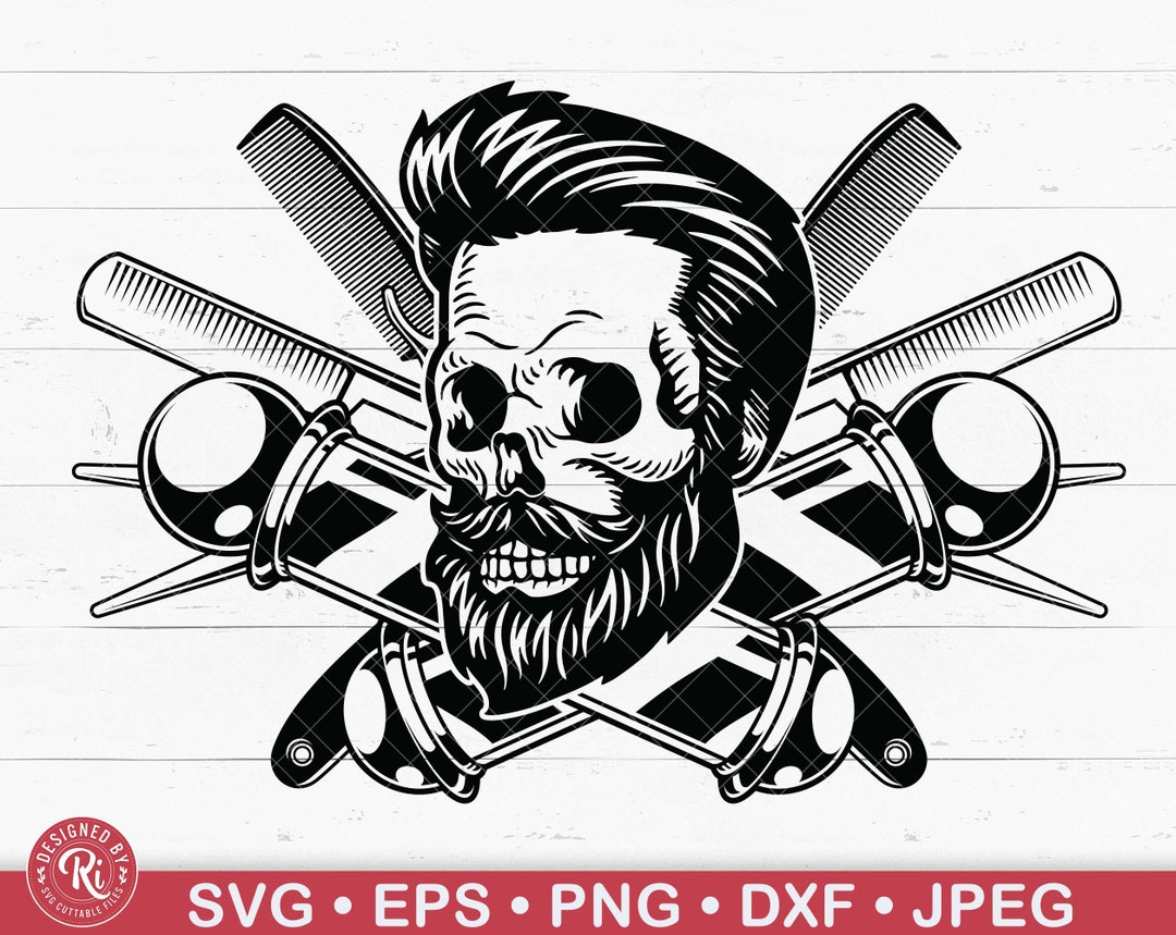 Bearded Skull Barber Svg, Barbershop Logo, Hair Salon Logo, Skull ...