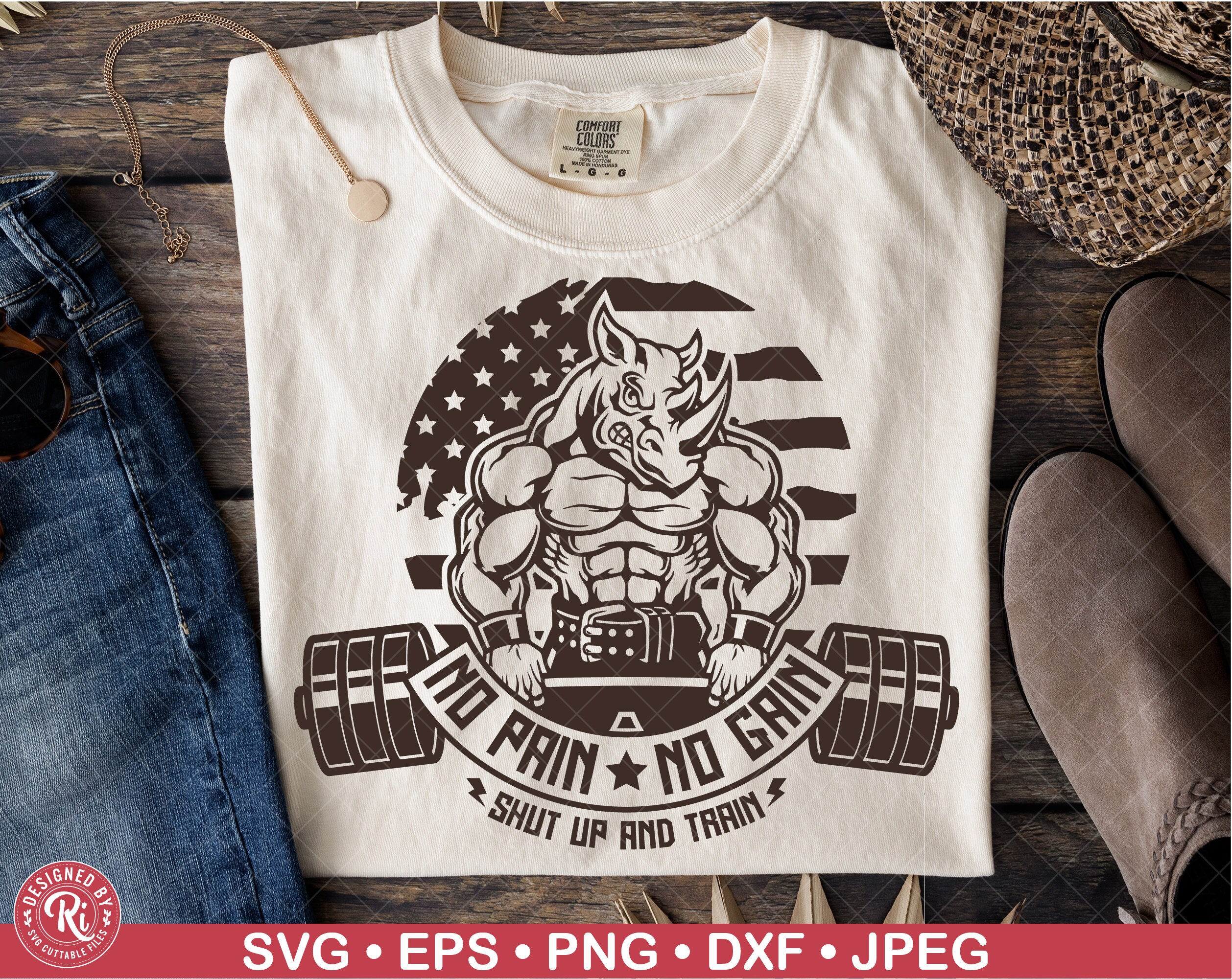 No Pain No Gain Svg, US Flag Muscular Rhino Deadlifting Png, Gym Logo ...