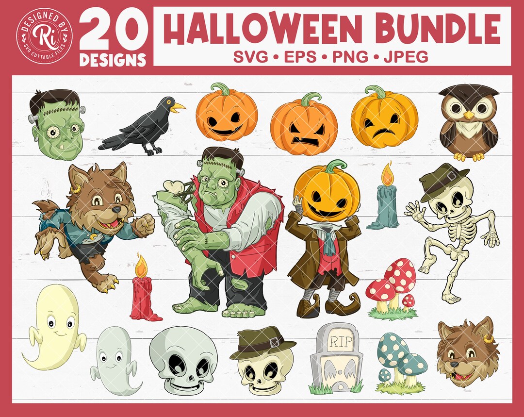 Halloween Clipart Bundle, Frankenstein Svg, Werewolf Svg, Skeleton Svg ...