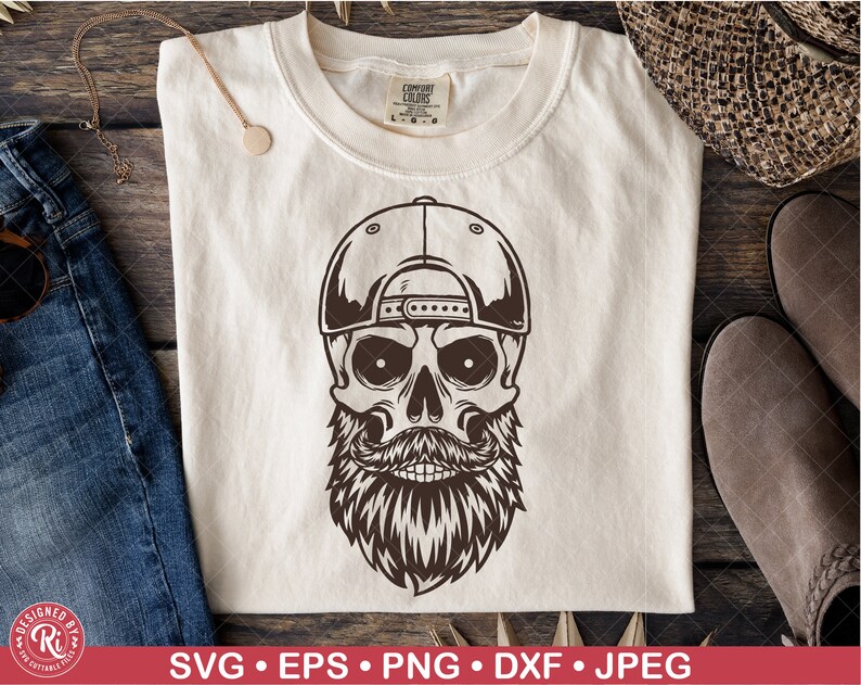 Bearded Skull With Cap Facing Backwards Svg, Bearded Man, Day of the ...