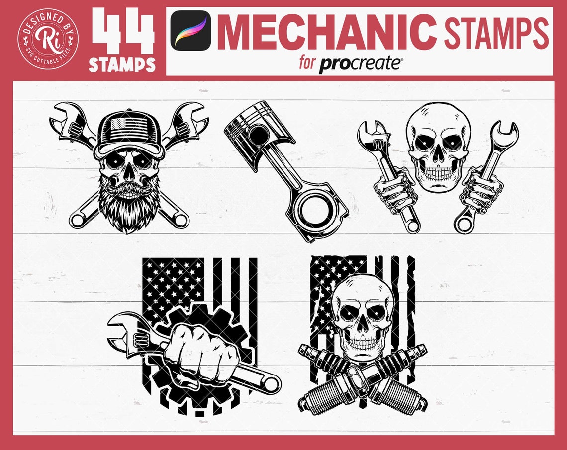 Procreate Mechanic Stamps, Procreate Skull Stamps, Procreate Garage ...