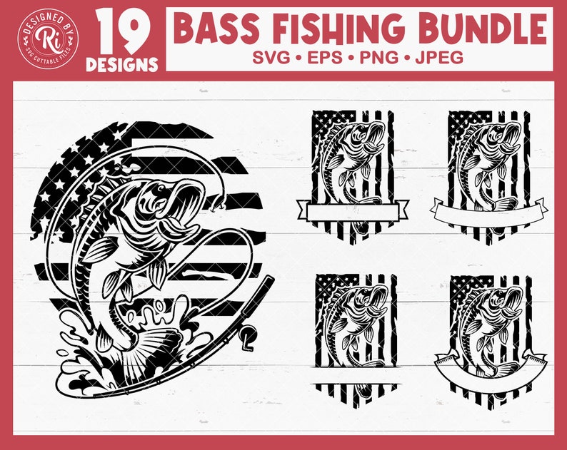 Bass Fishing Svg Bundle USA Bass Fishing Monogram Svg US - Etsy