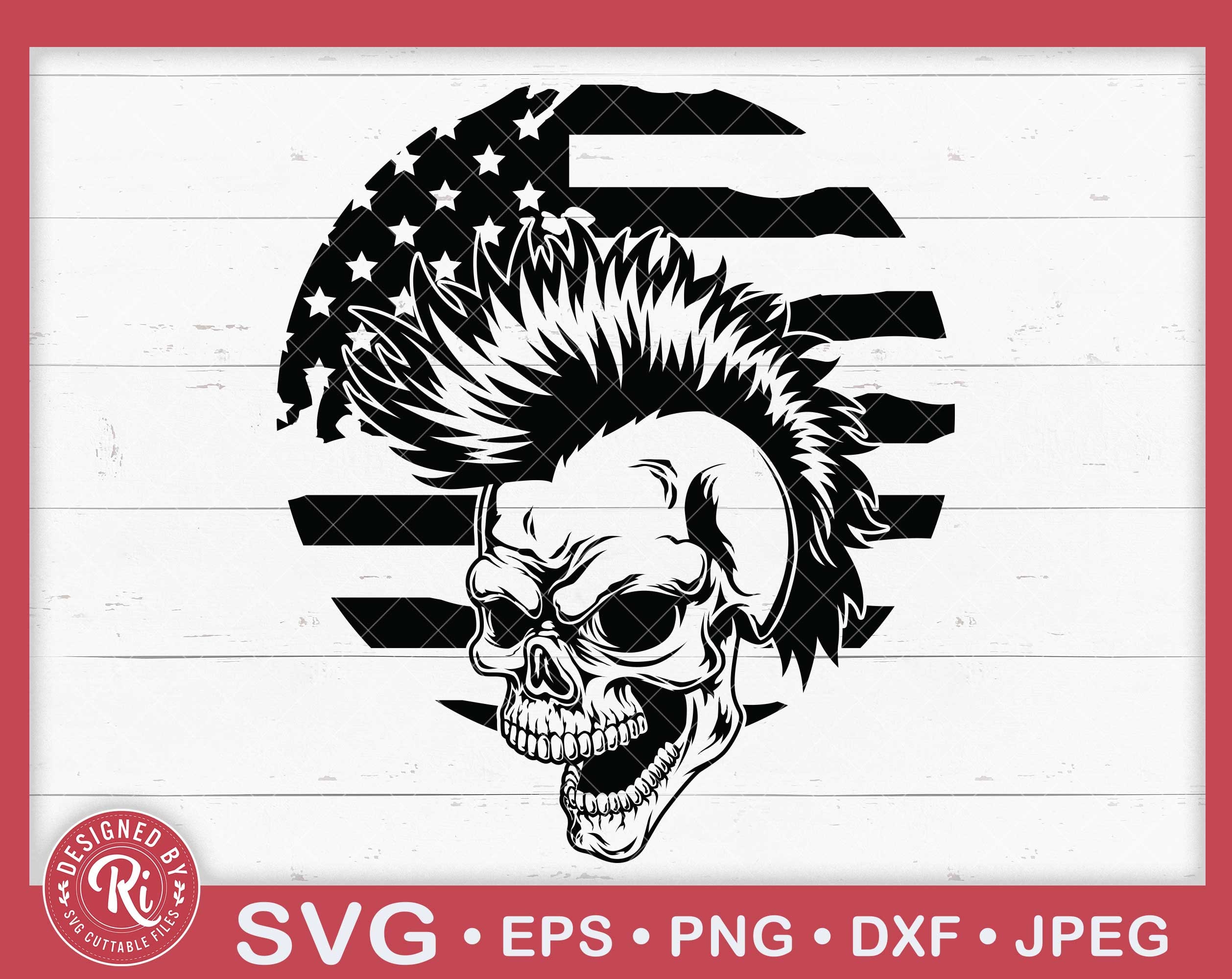 US Skull With Mohawk Svg, Screaming Skull With Mohawk Svg, Skull ...