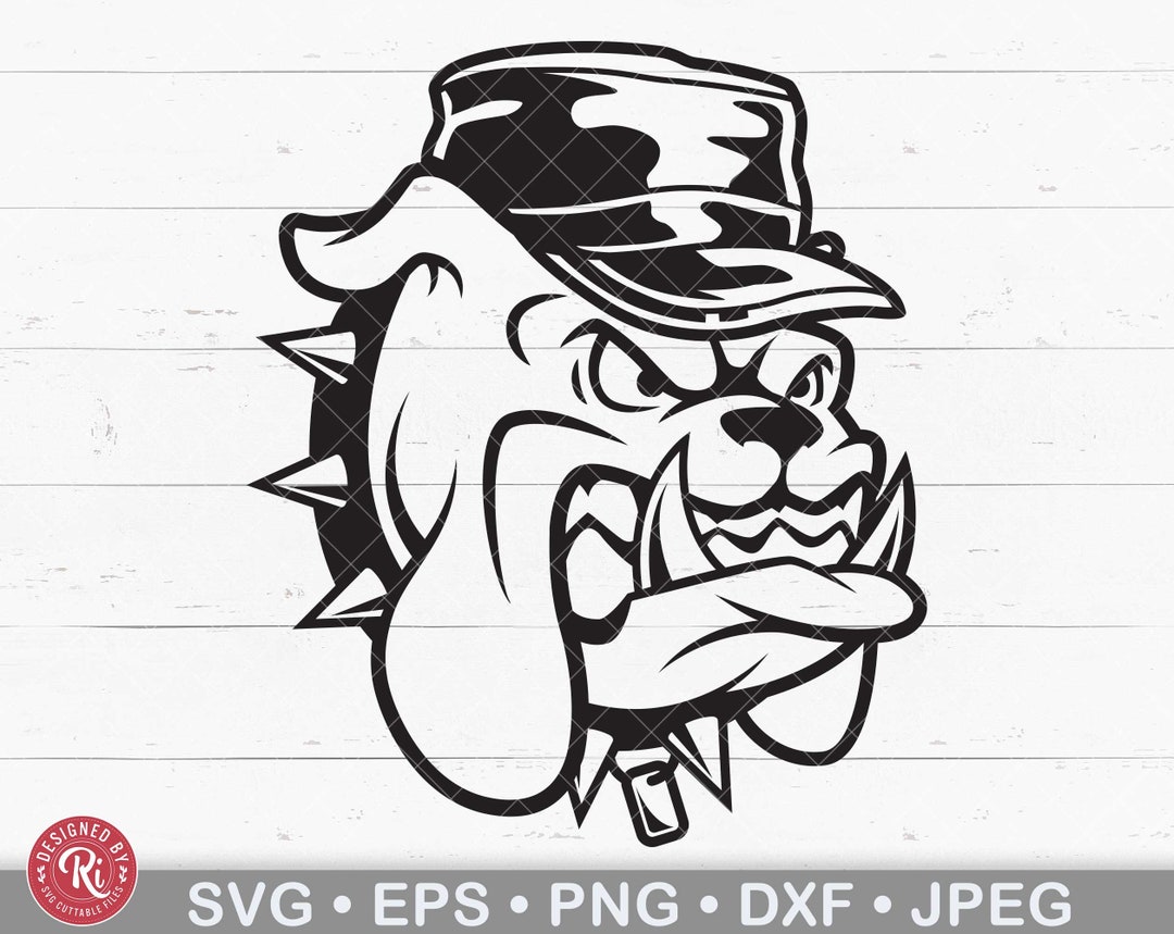 Bulldog Wearing A Military Cap and Dog Tag Svg, English Bulldog ...