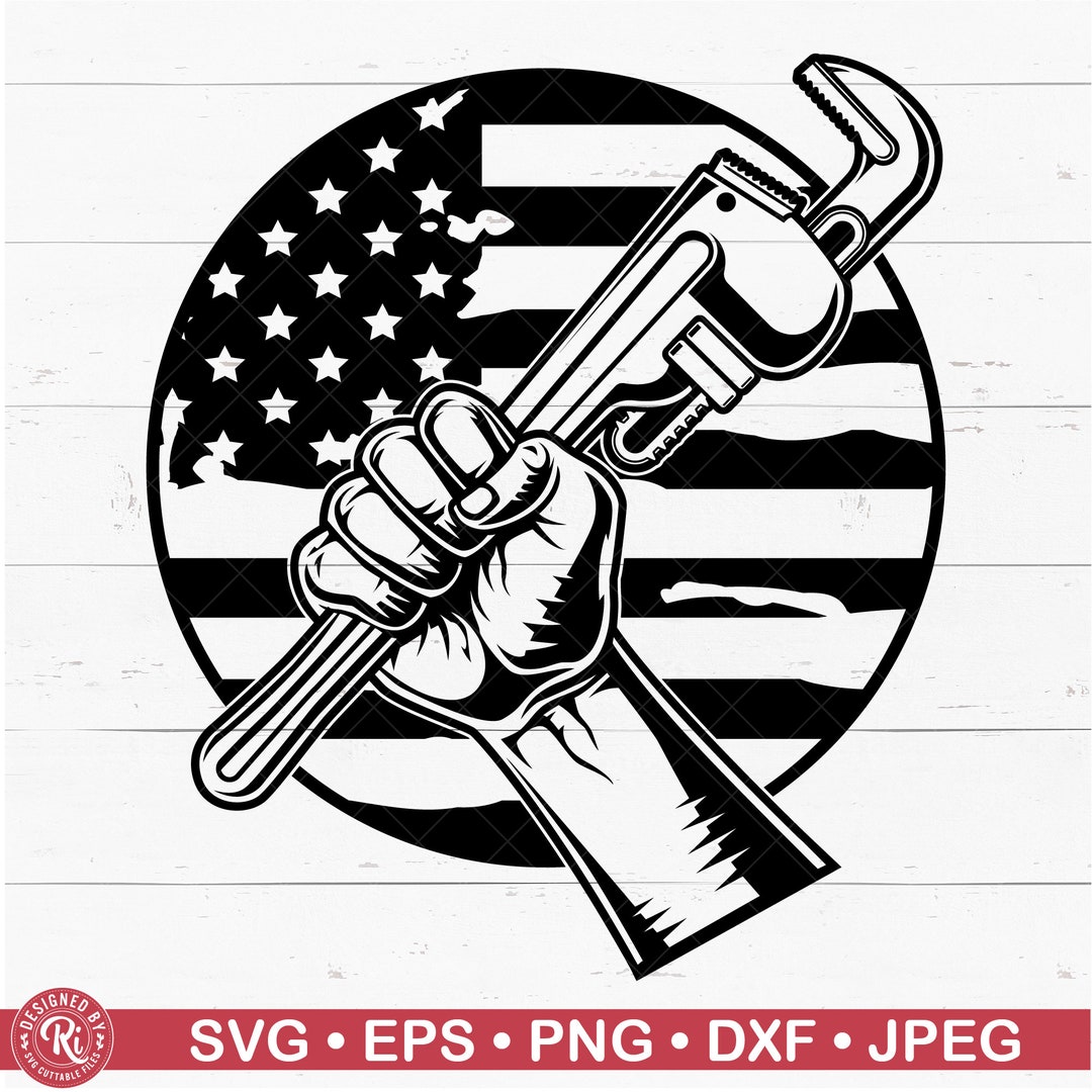 US Raised Arm Holding Pipe Wrench Svg, Tools, Repairman, Handyman ...