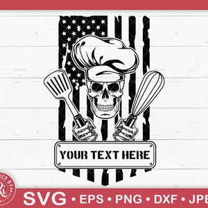 Skull Chef Monogram With US Flag Svg Restaurant Logo Png - Etsy