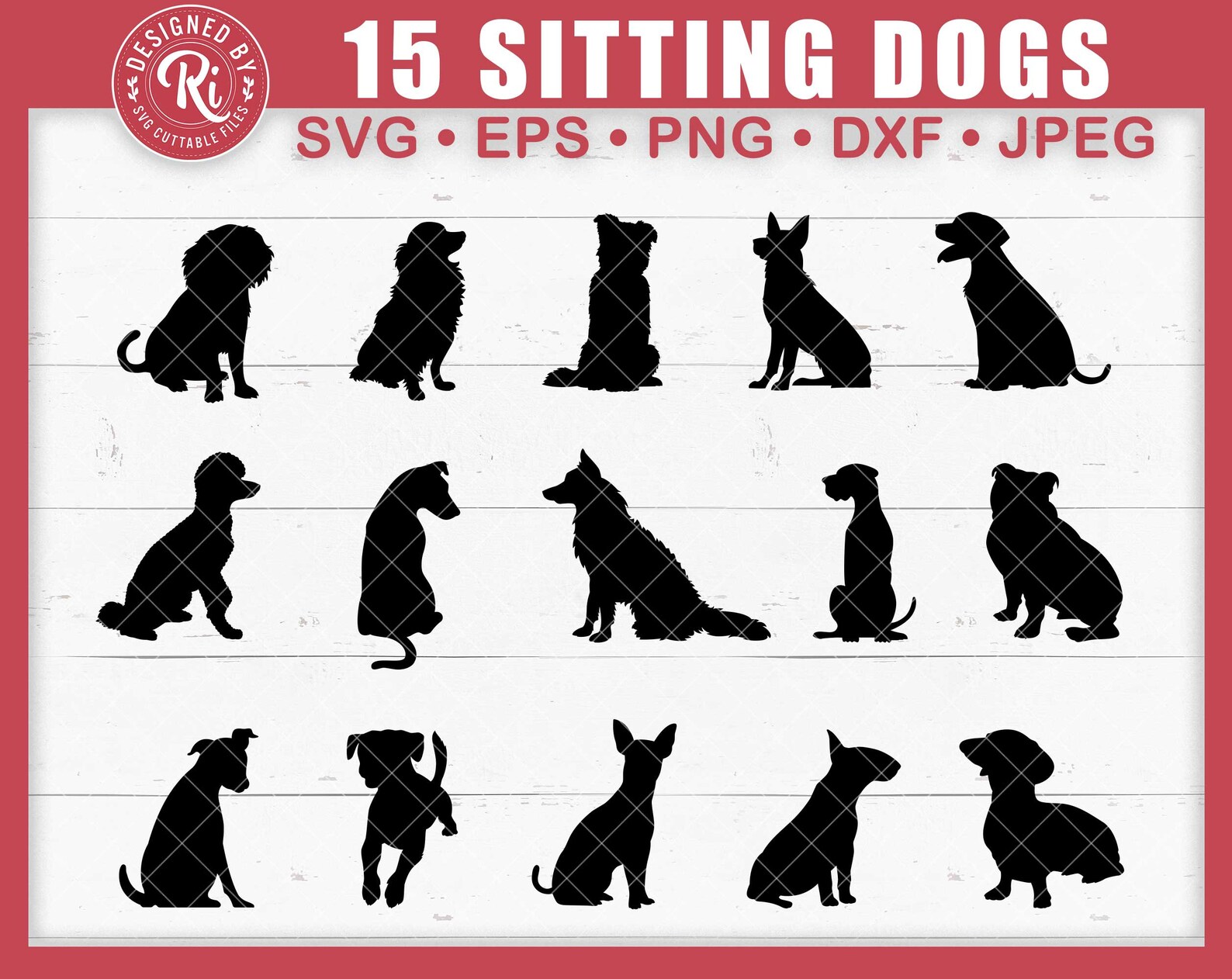 Sitting Dogs Svg Pack, Dog Clipart, Dog Svg Files, Dog Silhouettes Svg ...