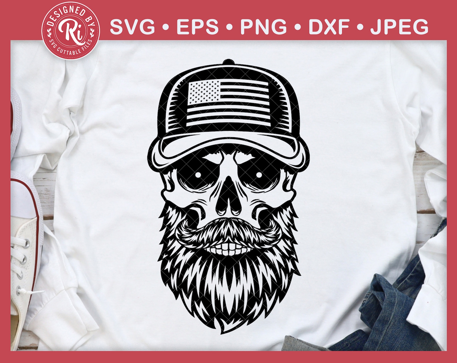 Bearded Skull With Hat Svg Bearded Skull American Flag US - Etsy