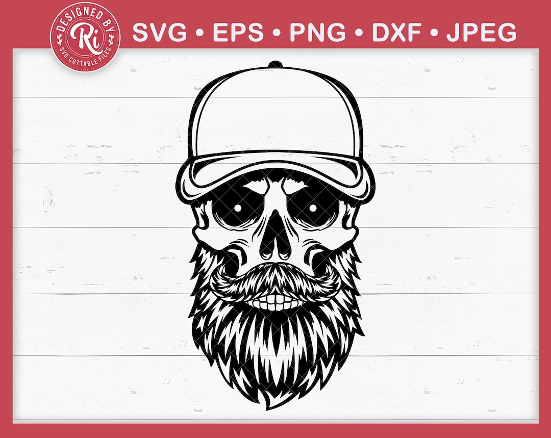 Bearded Skull With Cap Svg, Bearded Man, Day of the Dead, Dad, Mechanic ...