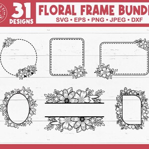 Floral Frame Svg Bundle, Decorative Floral Frame Svg, Floral Border Svg ...