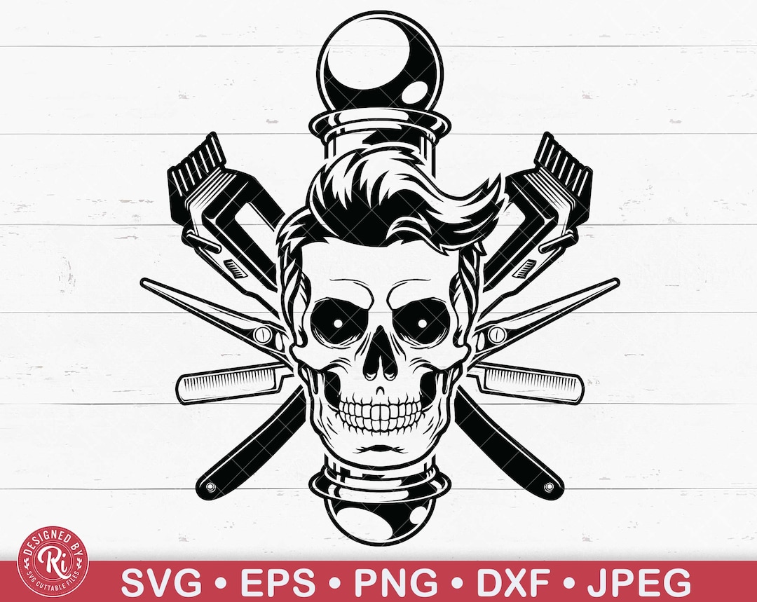 Barbershop Logo Svg, Skull Barber Shirt, Hair Salon Logo, Skull Haircut ...