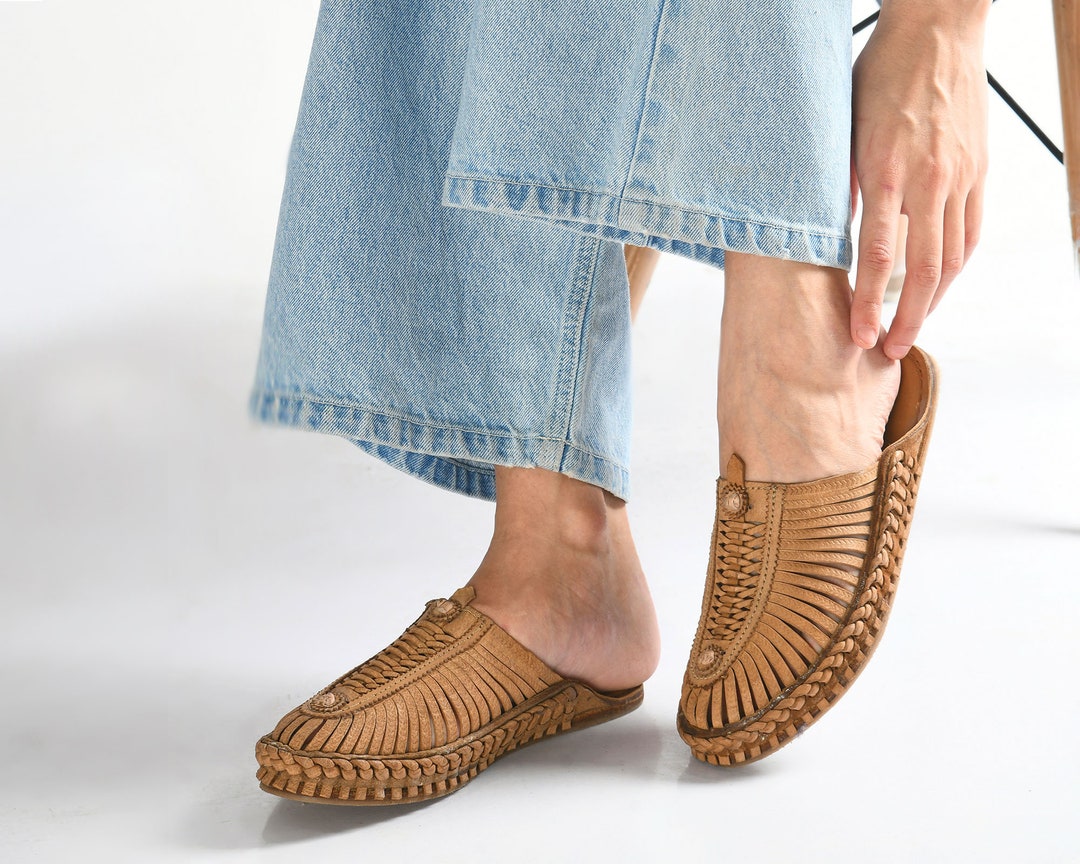 Tan Vintage Crafted Leather Mules - Unique Gift for Women | Boho Hippie ...
