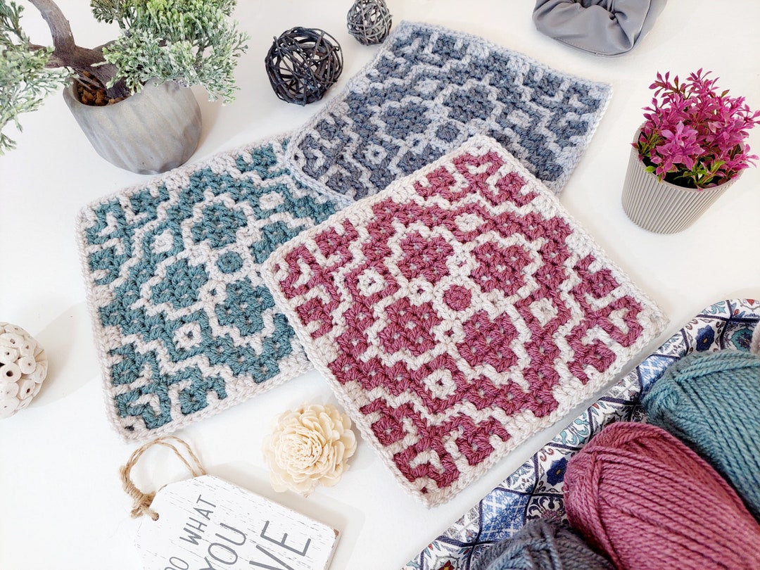 Spring Mosaic Crochet Pattern: 3 Square Motifs (PDF Pattern) - Etsy