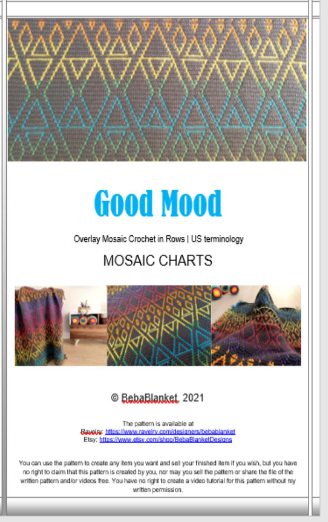 Easy Geometric Mosaic Crochet Afghan/blanket Pattern Good - Etsy