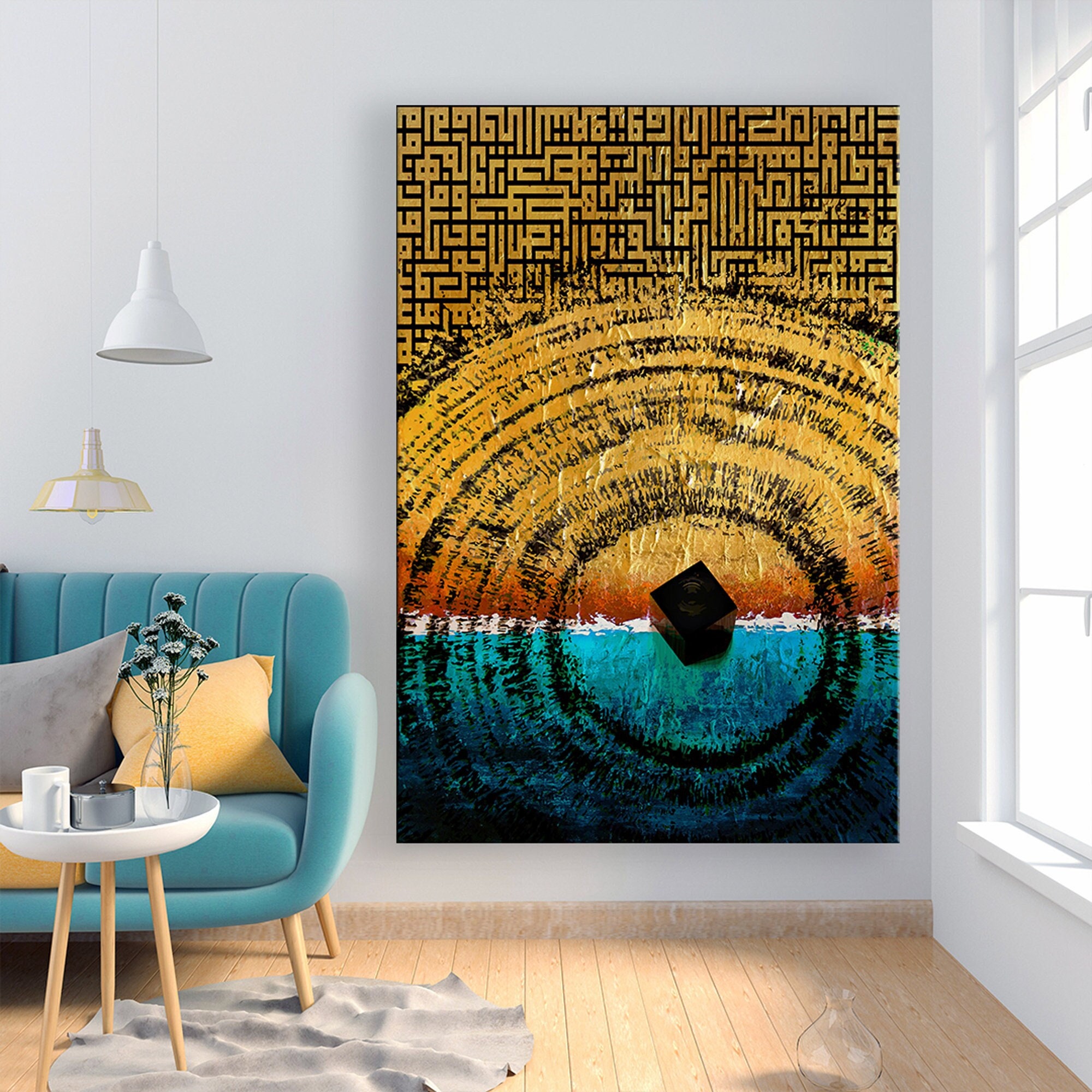Gold Quran Art Islamic Home Decor blue kufi art Muslim Gifts Al kaaba ...
