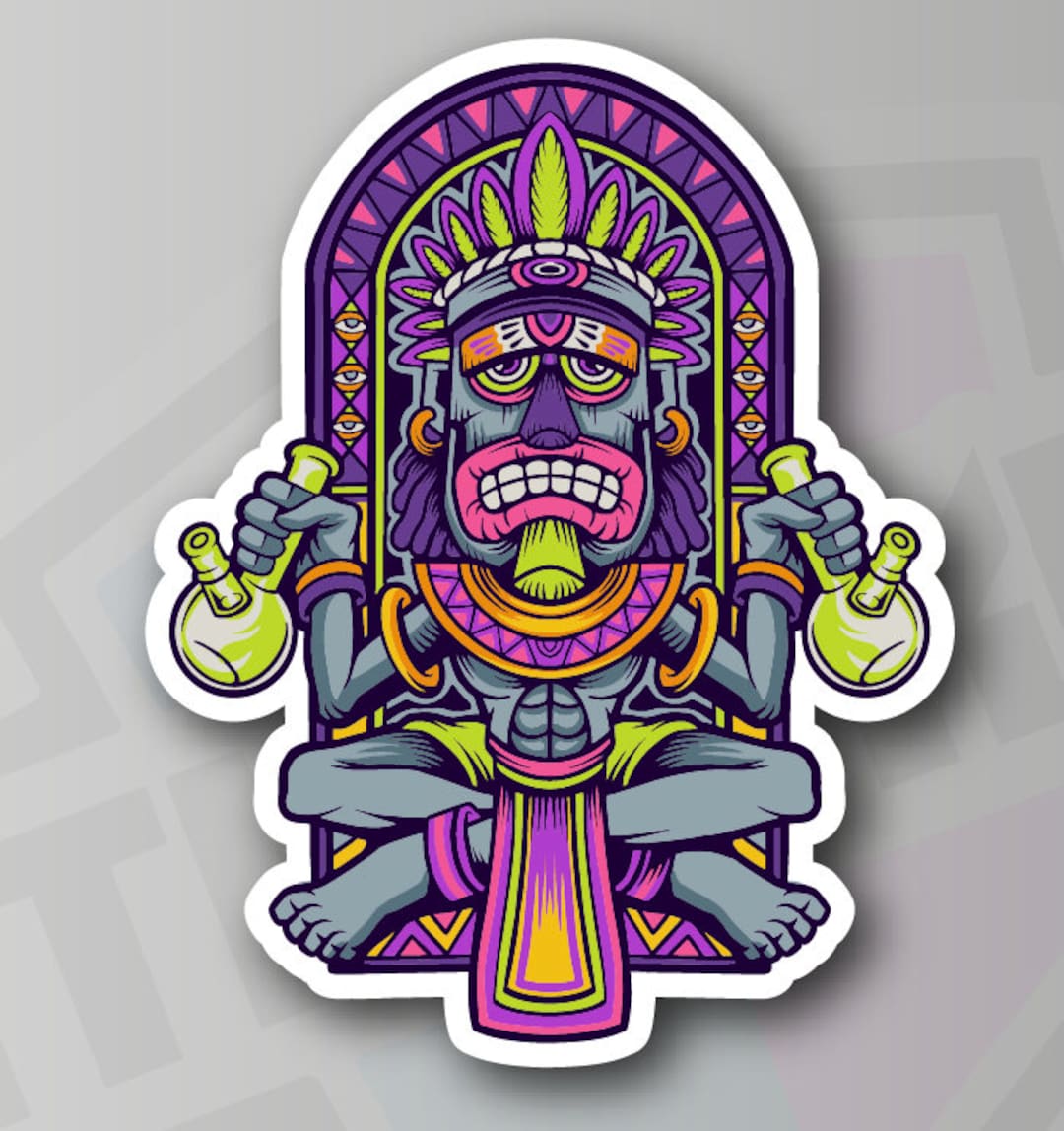 King Bong Dope Tiki Man Tribal Cartoon Weed Hawaii Vinyl Sticker Decal ...
