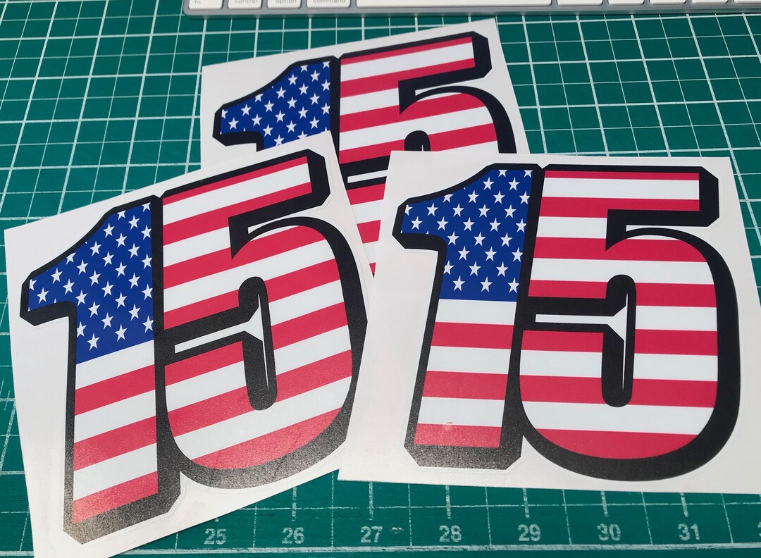 3 X Custom Racing Numbers USA FLAG - Vinyl Stickers/decals Race ...