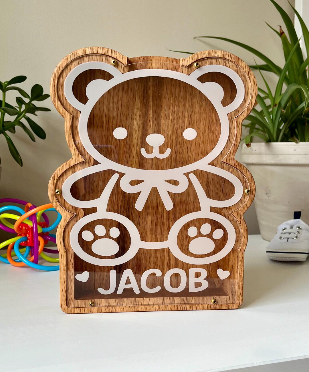 Personalized Teddy Bear Piggy Bank, Cute Bear Nursey Decor, Birthday ...
