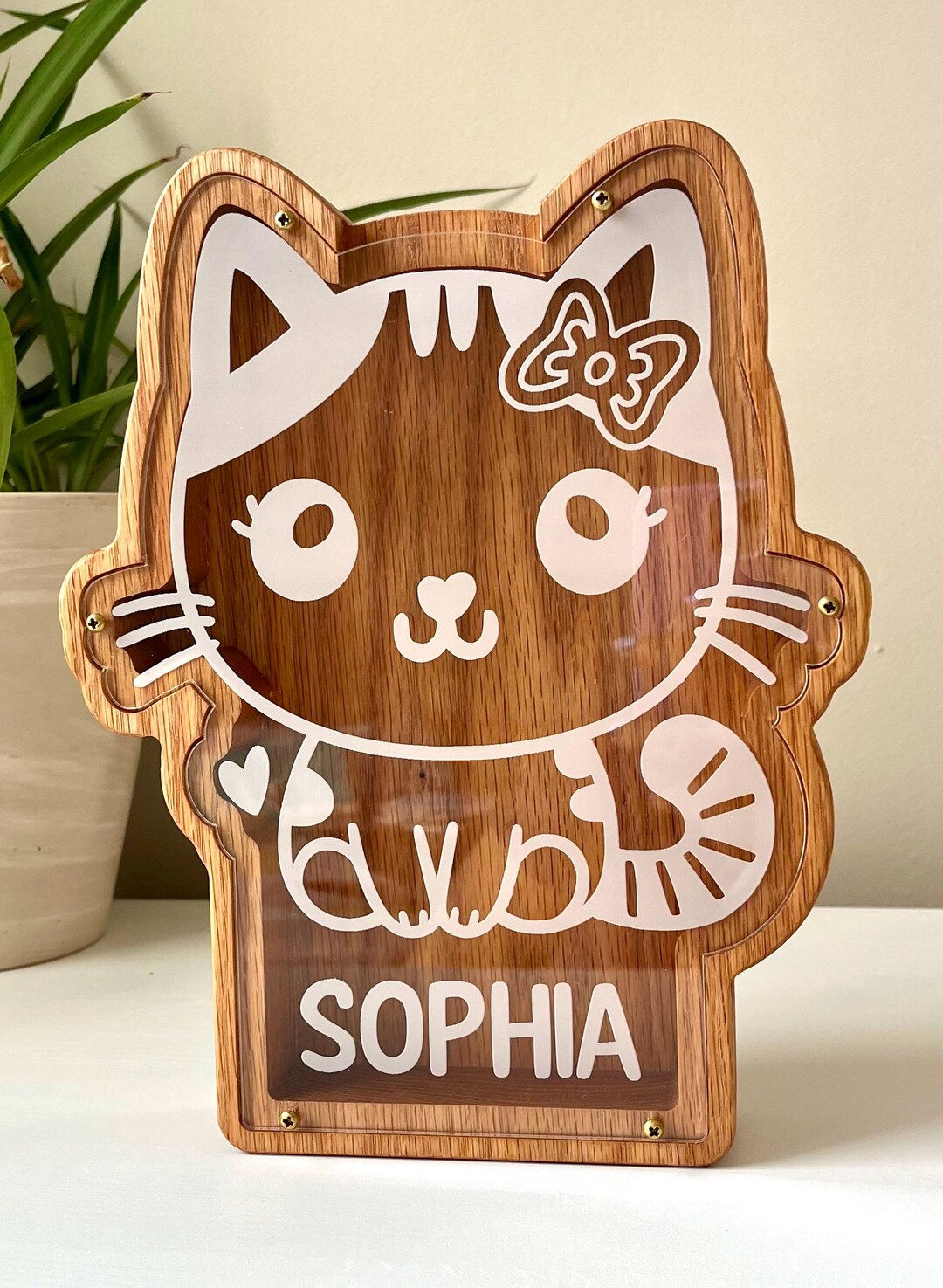 Personalized Cat Piggy Bank, Cute Cat Nursey Decor, Birthday Gift, Wood ...