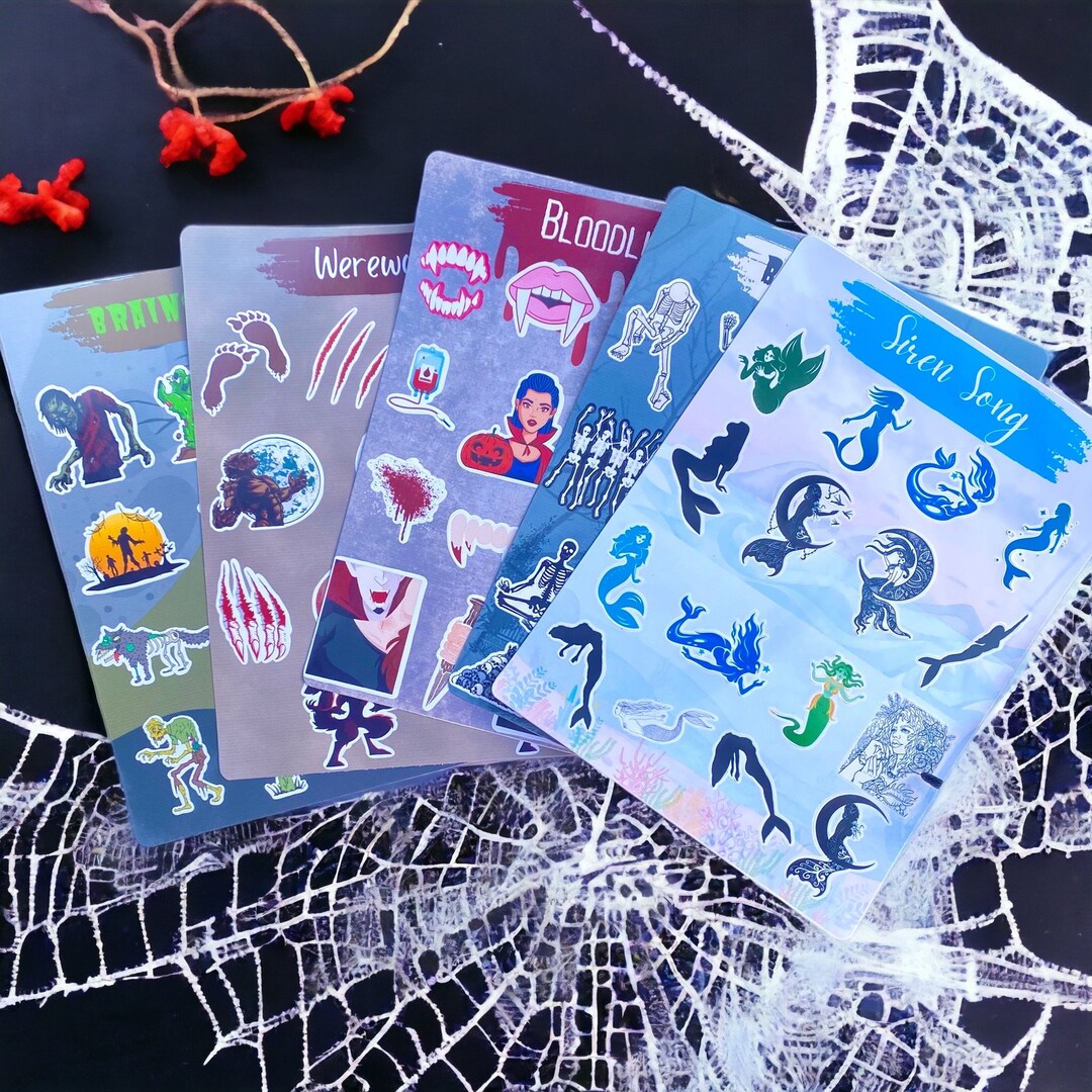 Set of Five Halloween Sticker Sheets// Zombies, Werewolfs, Vampires ...