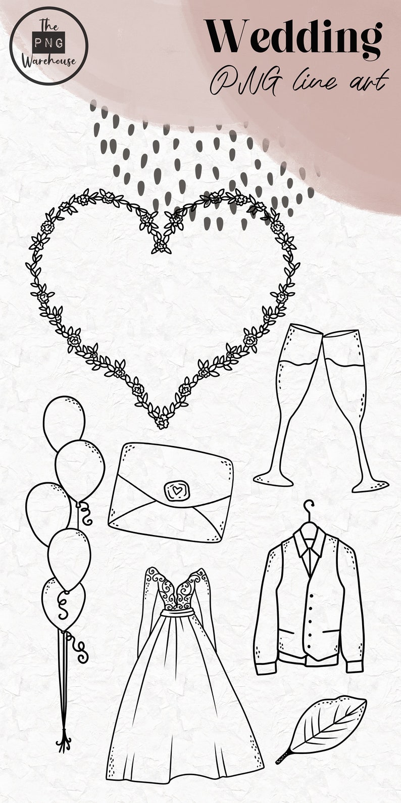 WEDDING Lineart Elements 25 Png Clip Art Designs Instant - Etsy