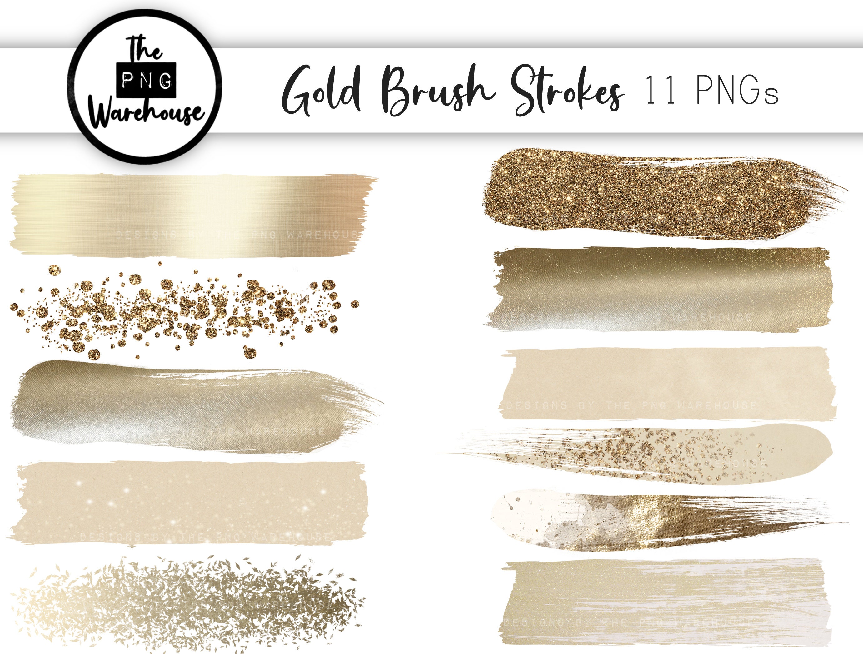 11 GOLD Brush Strokes 11 Png Clip Art Designs Instant | Etsy UK