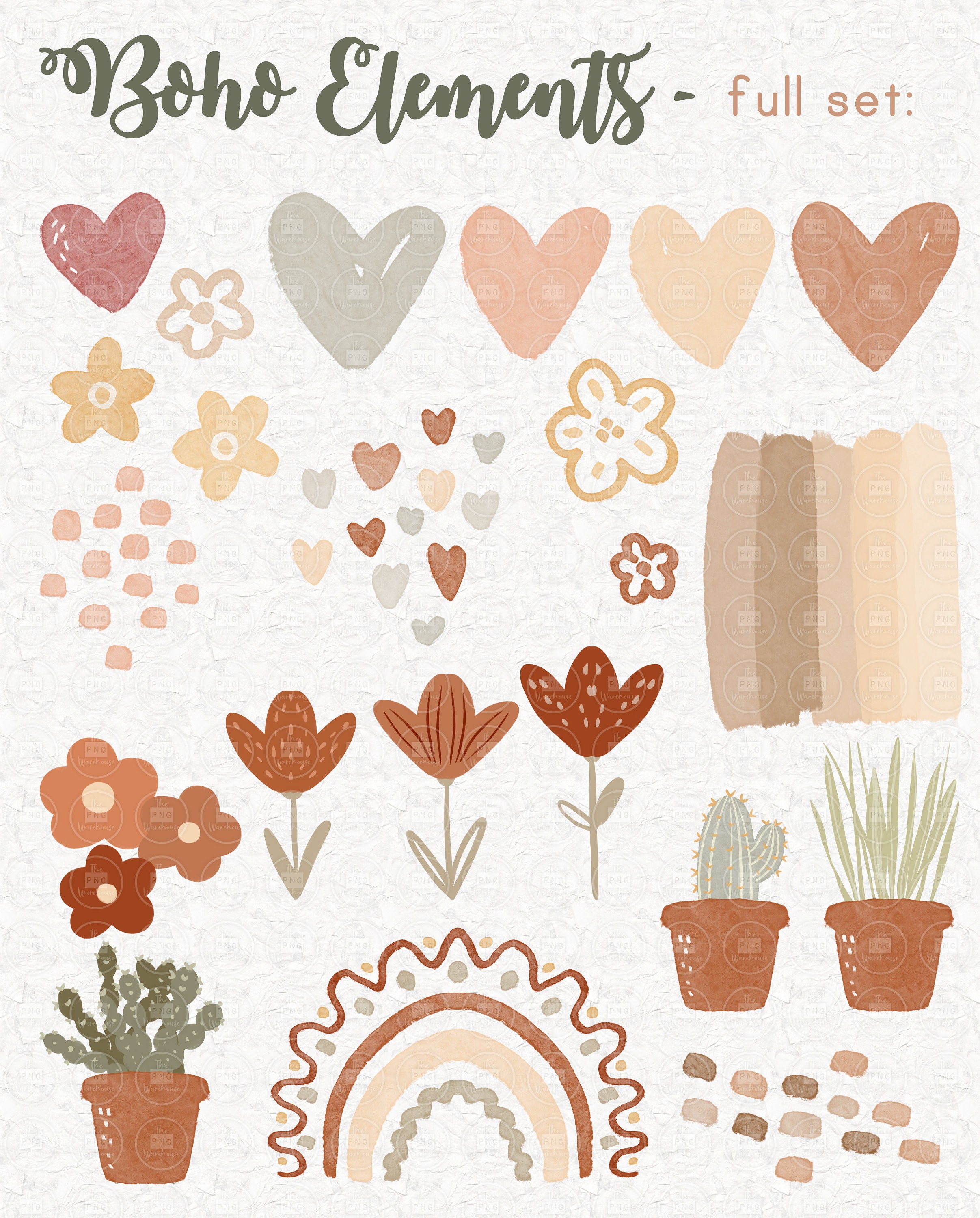 BOHO ELEMENTS - 67 Png Clip Art Designs - Instant Download 300 Dpi ...