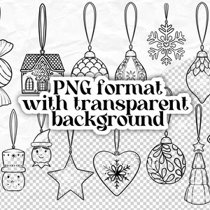 CHRISTMAS ORNAMENTS Lineart Elements 18 Png Clip Art Designs Instant ...