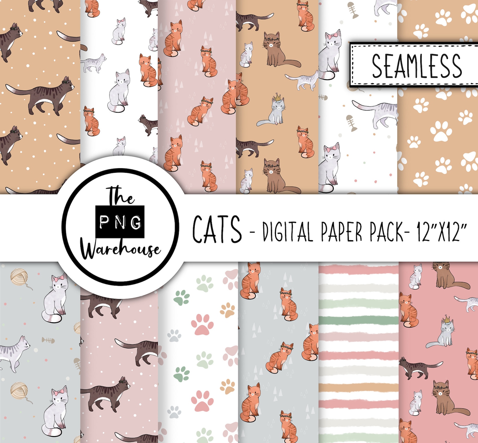 CUTE CATS Digital Paper Pack 12 Jpegs Instant Download - Etsy UK