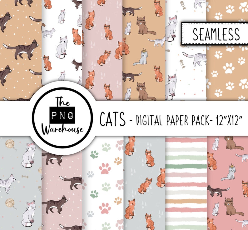 CUTE CATS Digital Paper Pack 12 Jpegs Instant Download - Etsy