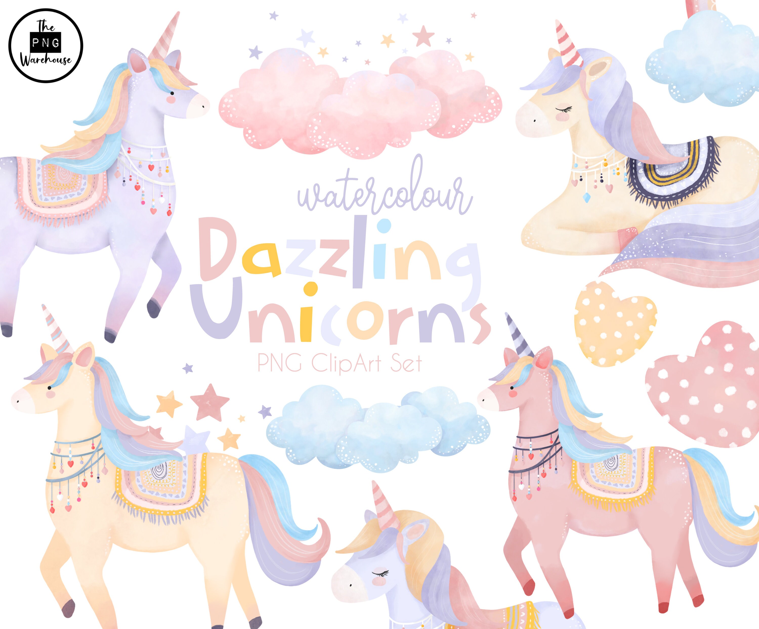 DAZZLING UNICORNS CLIPART 14 Pngs Instant Download | Etsy