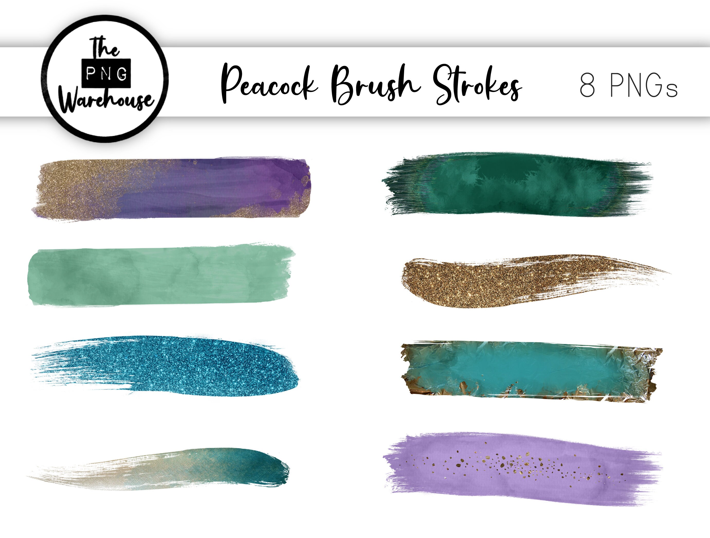 8 PEACOCK BRUSHSTROKES - 8 Png Clip Art Designs - Instant Download 300 ...