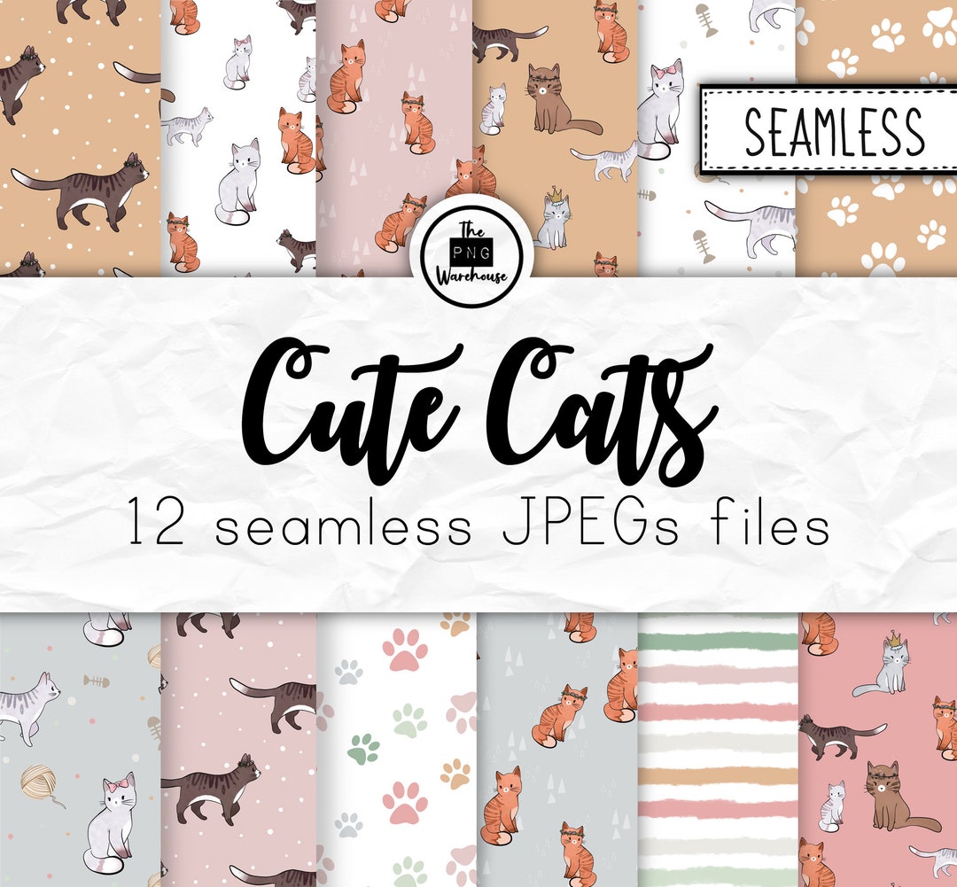 CUTE CATS Digital Paper Pack 12 Jpegs Instant Download - Etsy