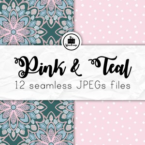 PINK and TEAL PATTERNS - Seamless Pattern Pack - 12 Jpegs - Instant ...