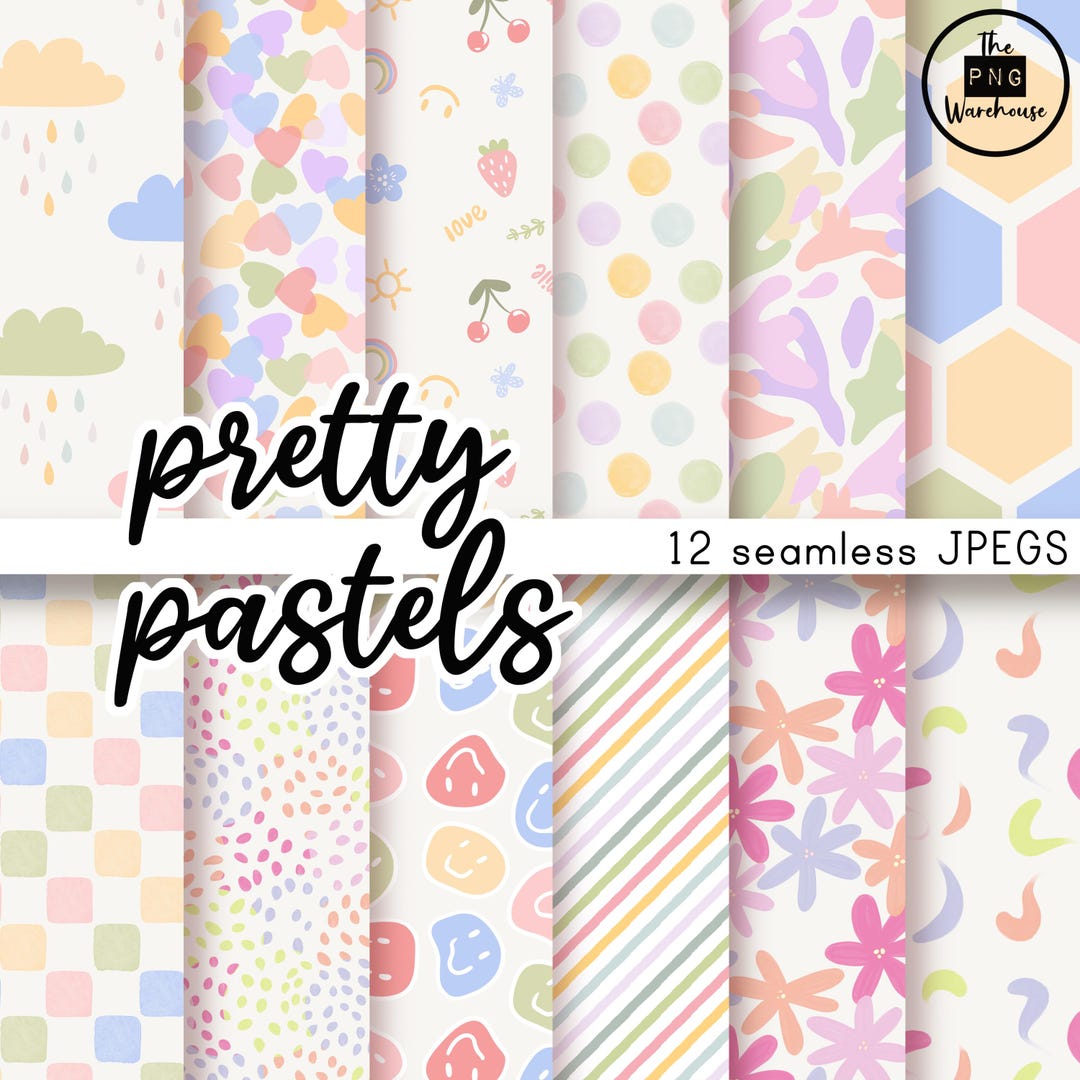 PRETTY PASTELS PATTERNS Digital Paper Pack 12 Jpegs Instant Download ...